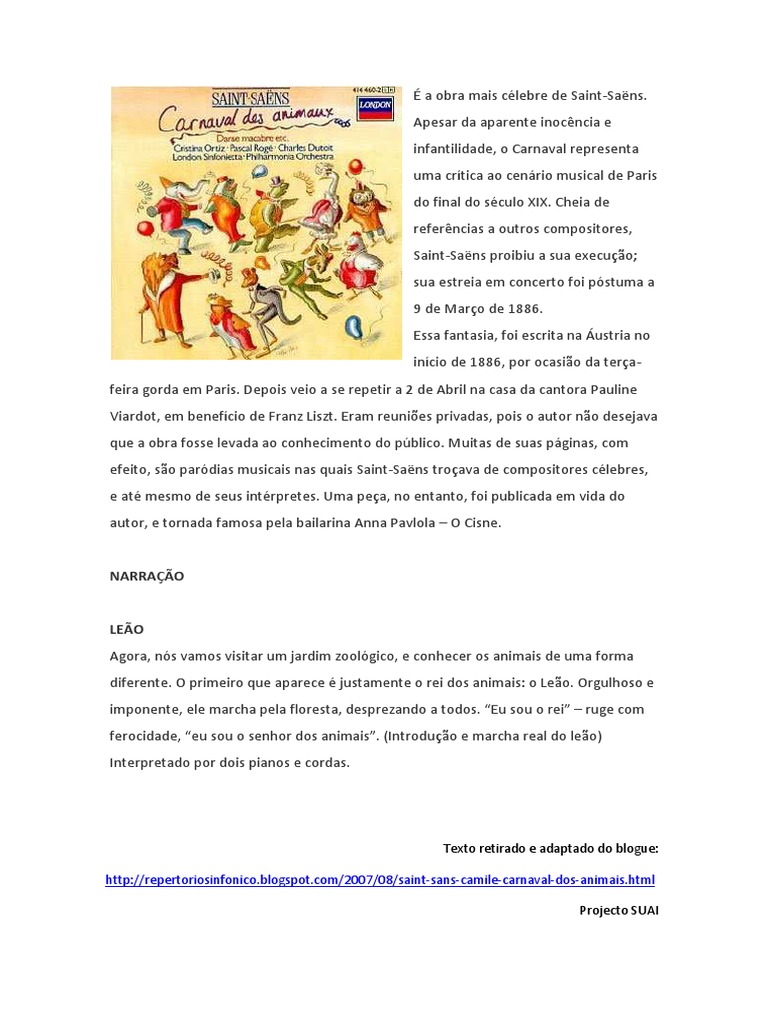 Carnaval dos Animais de Saint-Saëns | PDF | Camille Saint Saëns | Elefante