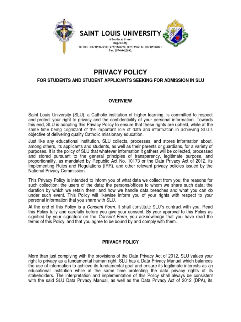 SLU Data Privacy Policy Consent Form | PDF | Privacy | Privacy Policy