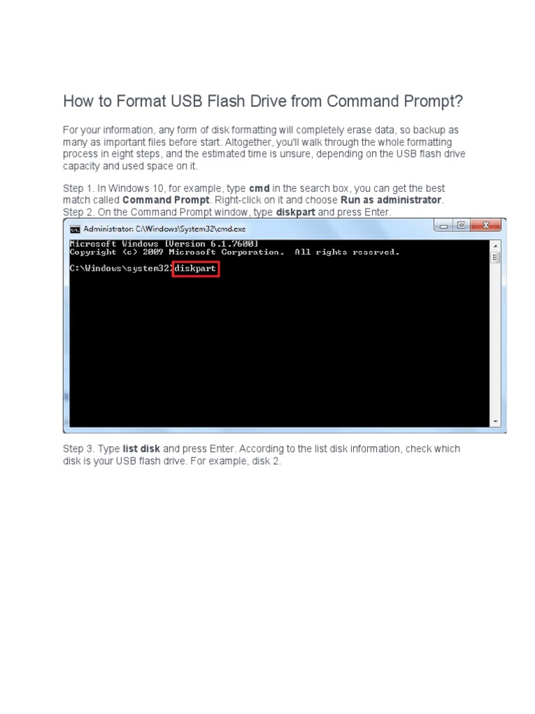 How To Format USB Flash Drive From Command Prompt | PDF | Usb Flash ...