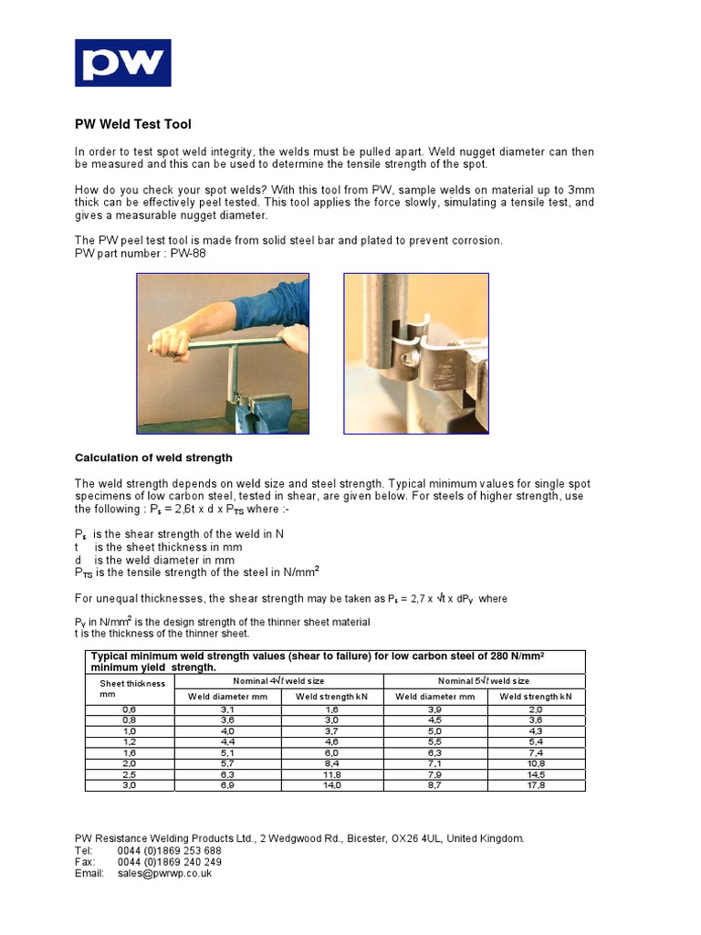 PW Weld Test Tool: Calculation of Weld Strength | PDF