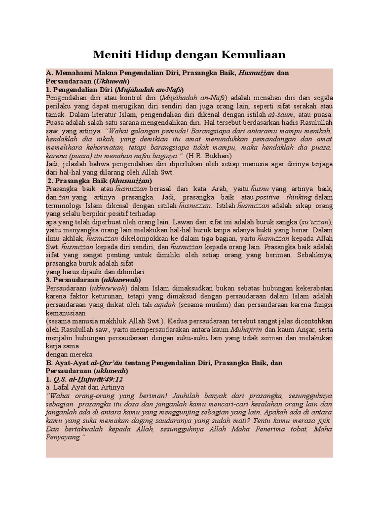 Modul KD 3.1 Meniti Hidup Dengan Kemuliaan | PDF