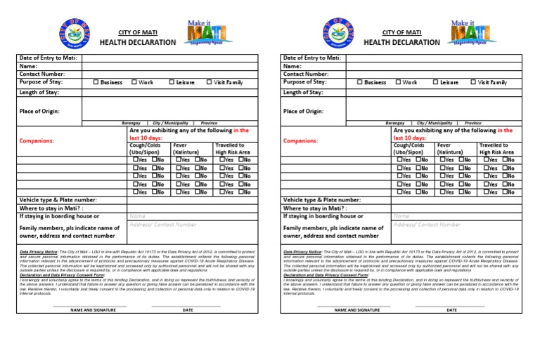 City of Mati Health Declaration Form | PDF | Information Privacy | Privacy
