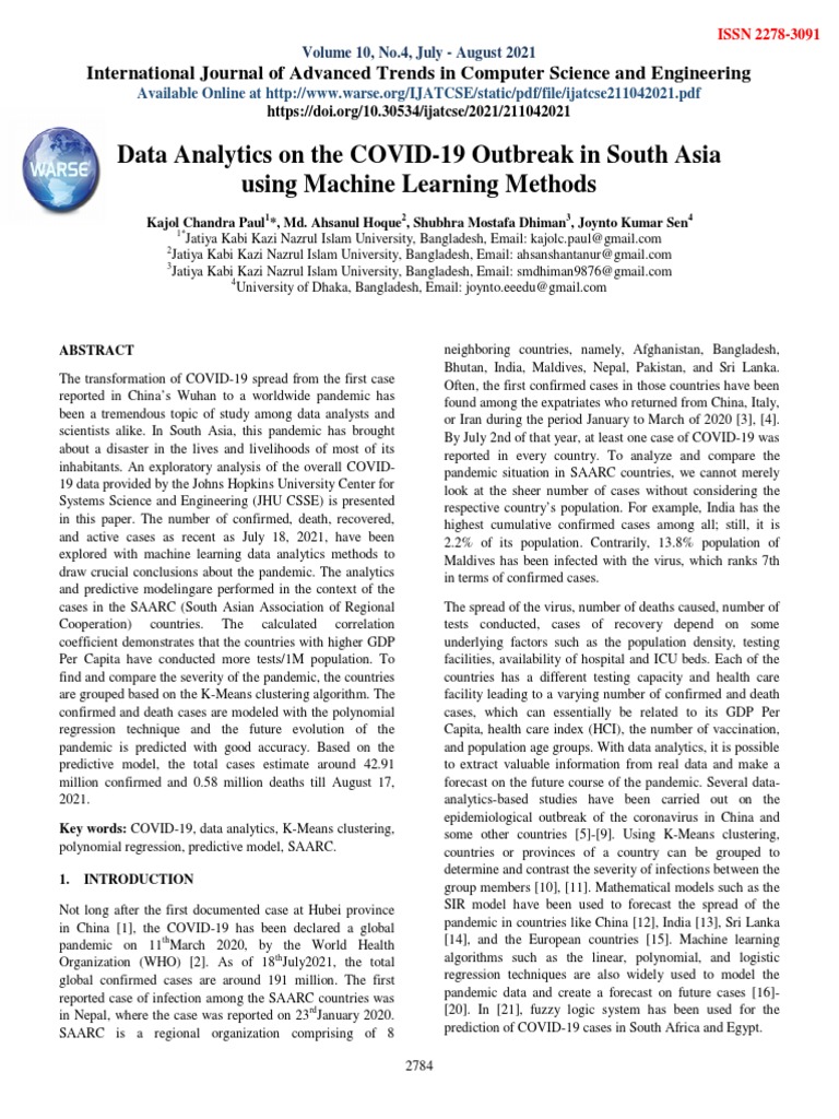 Data Analytics On The COVID-19 Outbreak in South Asia Using Machine ...