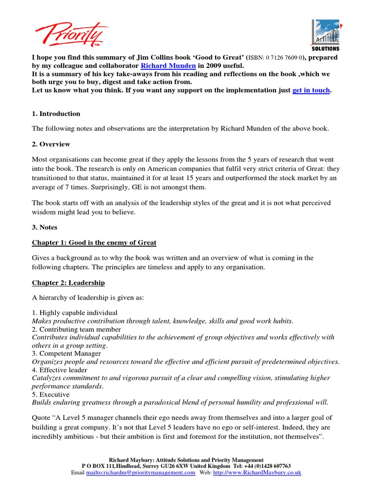 Good To Great Jim Collins Book Summary Pdf Leadership