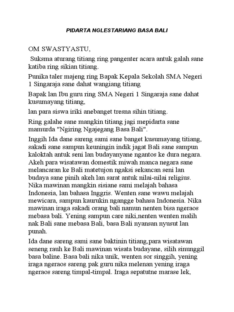 Pidarta Nglestariang Basa Bali | PDF