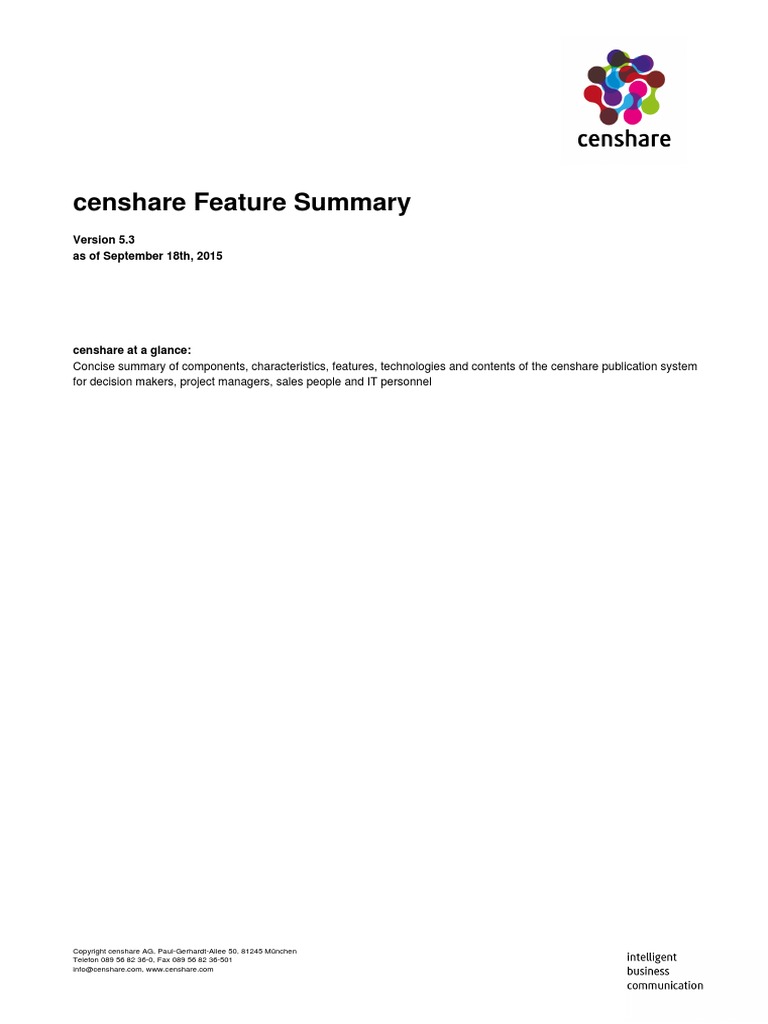 5 3 Censhare Feature Summary | PDF | Databases | File System