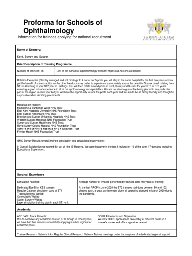 Document - Proforma For Kss School of Ophthalmology | PDF | Ophthalmology | National Health Service