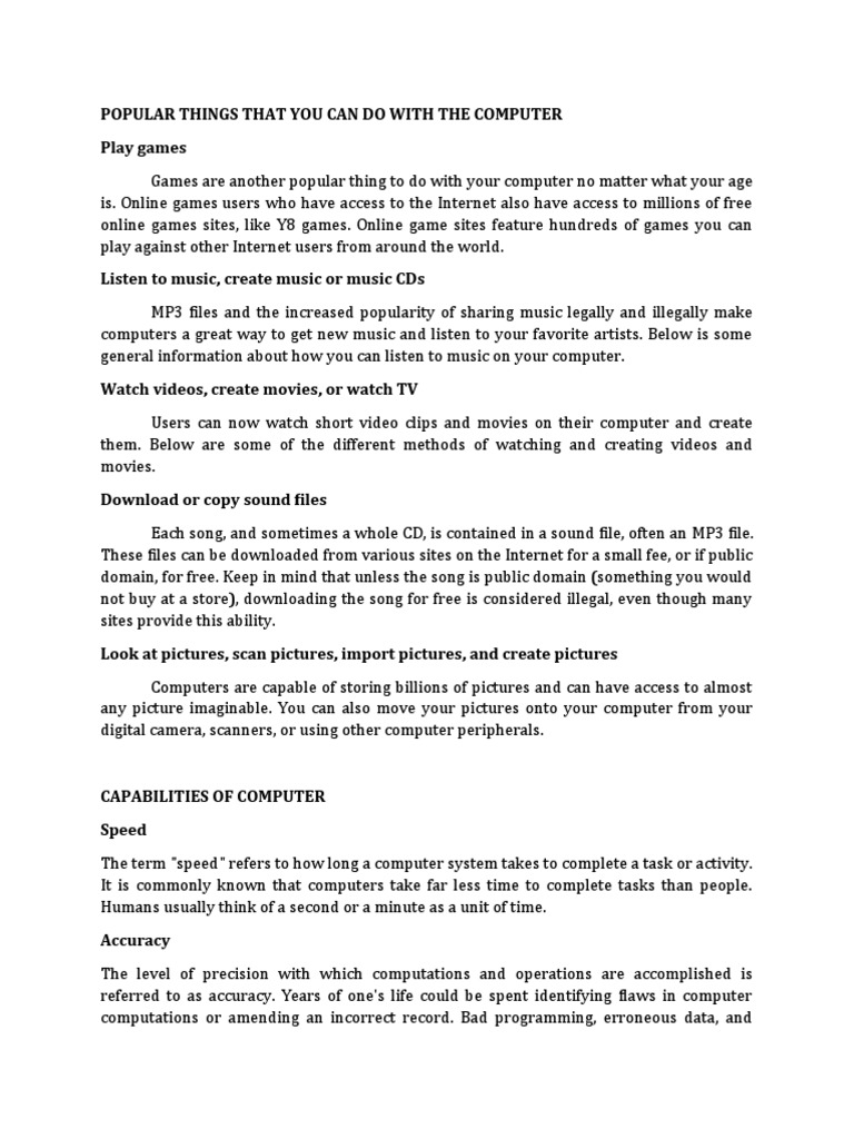Popular Computer Uses & Benefits | PDF | Accuracy And Precision ...