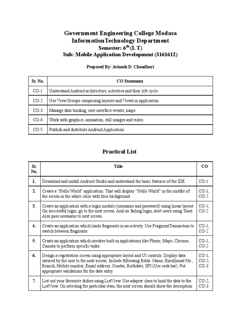 MAD Practical List | PDF | Mobile App | Application Software