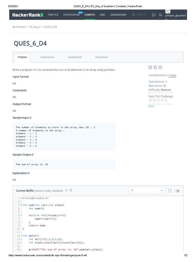 QUES - 6 - D4 - DS - Day - 4 Question - Contests - HackerRank | PDF ...