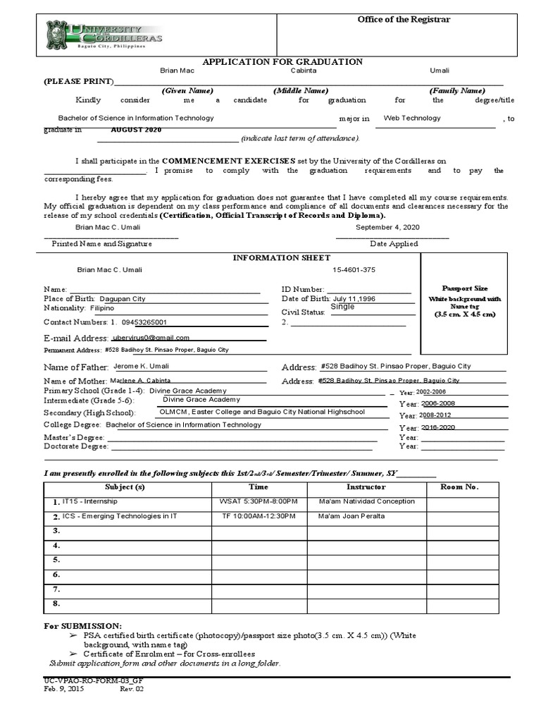 Application For Graduation | PDF | Academic Degree | Educational Stages