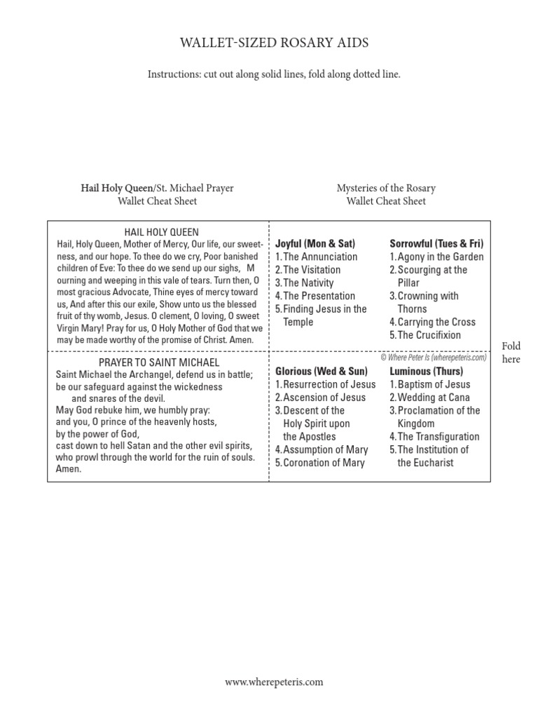 Wallet-Sized Rosary Aids: Joyful (Mon & Sat) Sorrowful (Tues & Fri ...