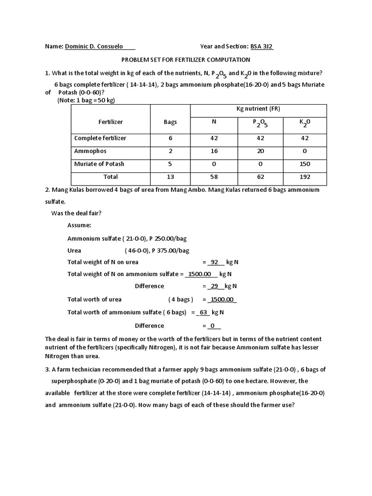 Fertilizer Computation - CONSUELO - DOMINIC BSA3J2 | PDF | Fertilizer ...