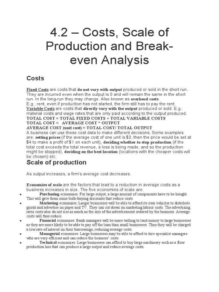 Production Costs and Break-even Analysis | PDF | Business Economics ...