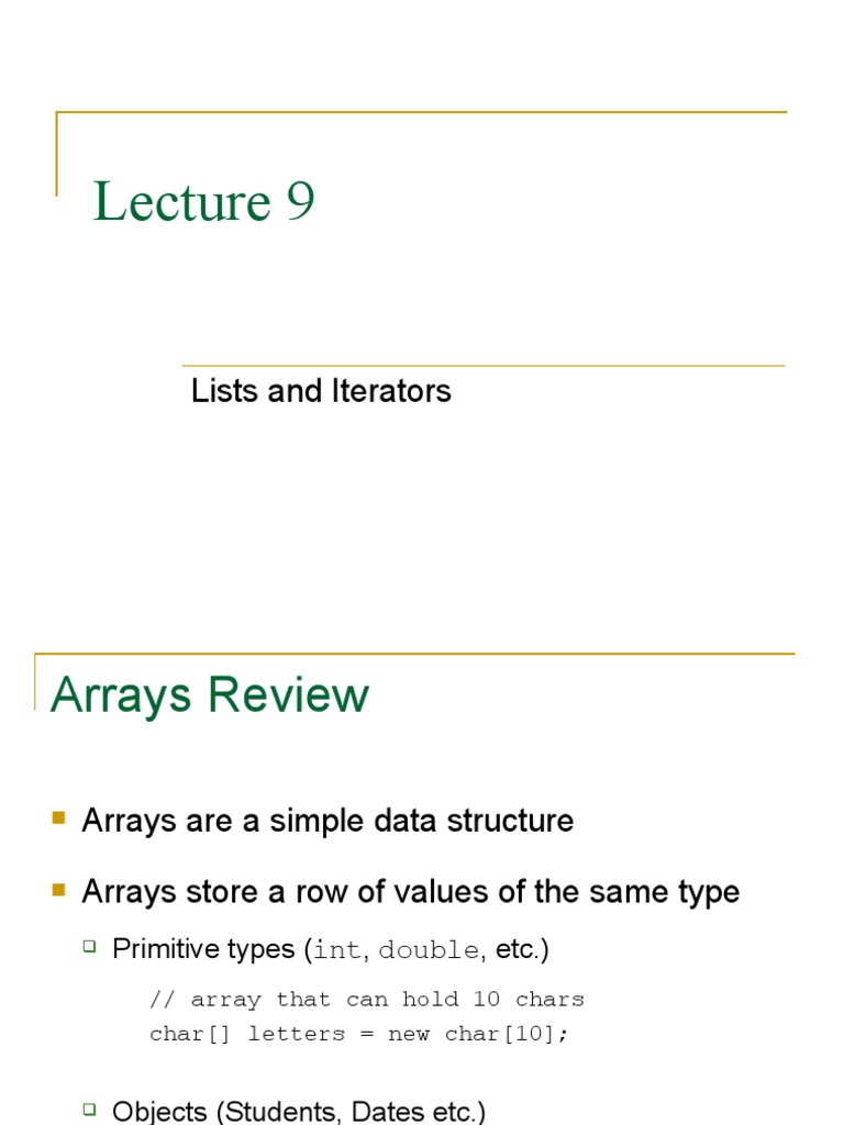L09 Lists And Iterators Pdf Array Data Structure Software Development