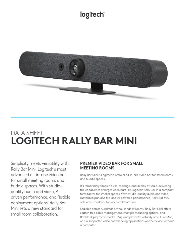Logitech Rally Bar Mini: Data Sheet | PDF | Microphone | Usb