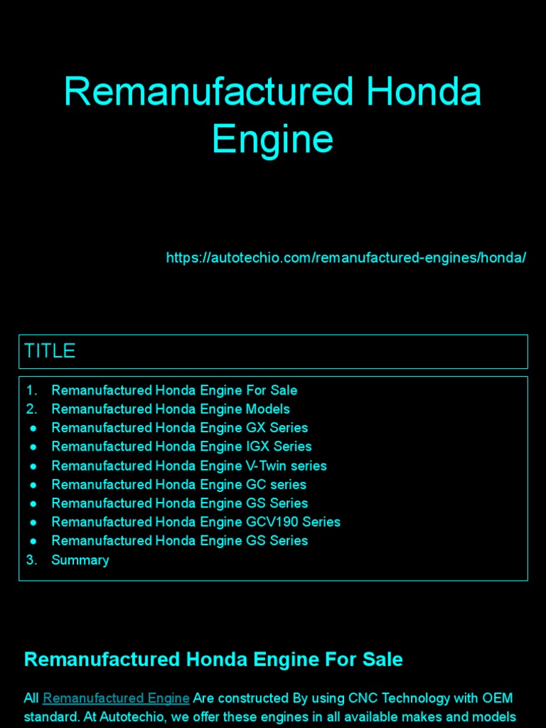 Remanufactured Honda Engines Overview | PDF | Engines | Honda