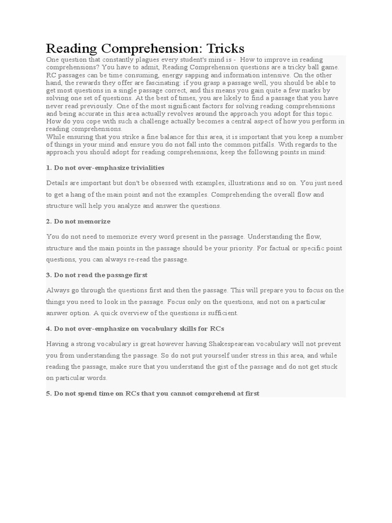 Reading Comprehension TIPS | PDF | Reading Comprehension | Test ...