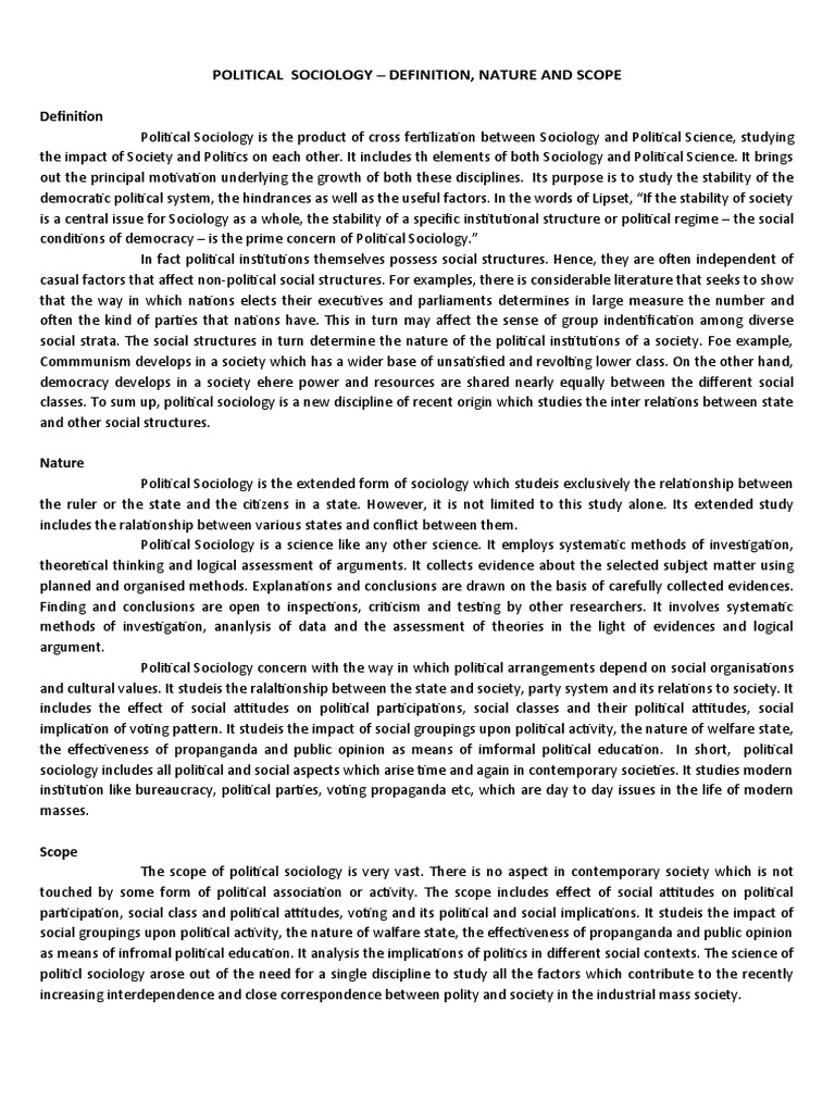 Political Sociology: Definition & Scope | PDF | Sociology | State (Polity)