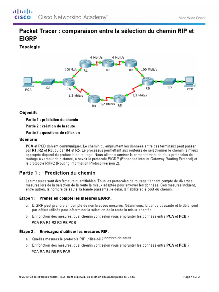 5.2.3.4 Packet Tracer - Comparing RIP and EIGRP Path Selection Instructions | PDF | Routage ...