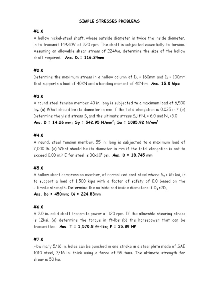 Simple Stresses Problems | PDF | Stress (Mechanics) | Strength Of Materials