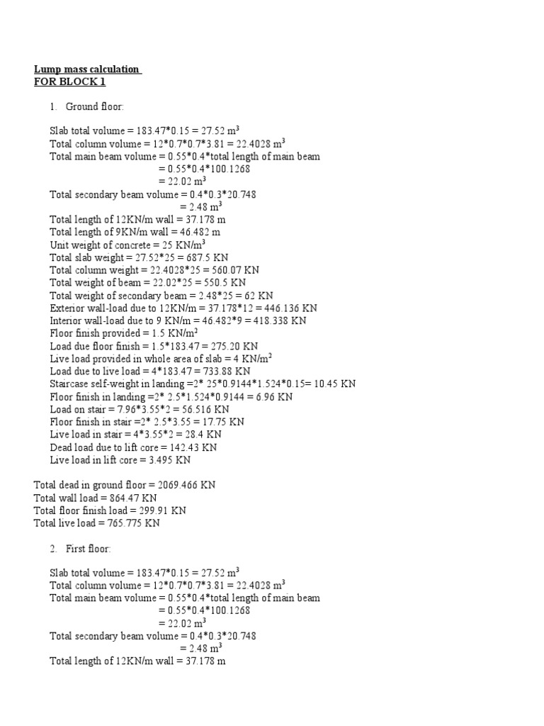 Lump Mass Calculation | PDF | Stairs | Beam (Structure)