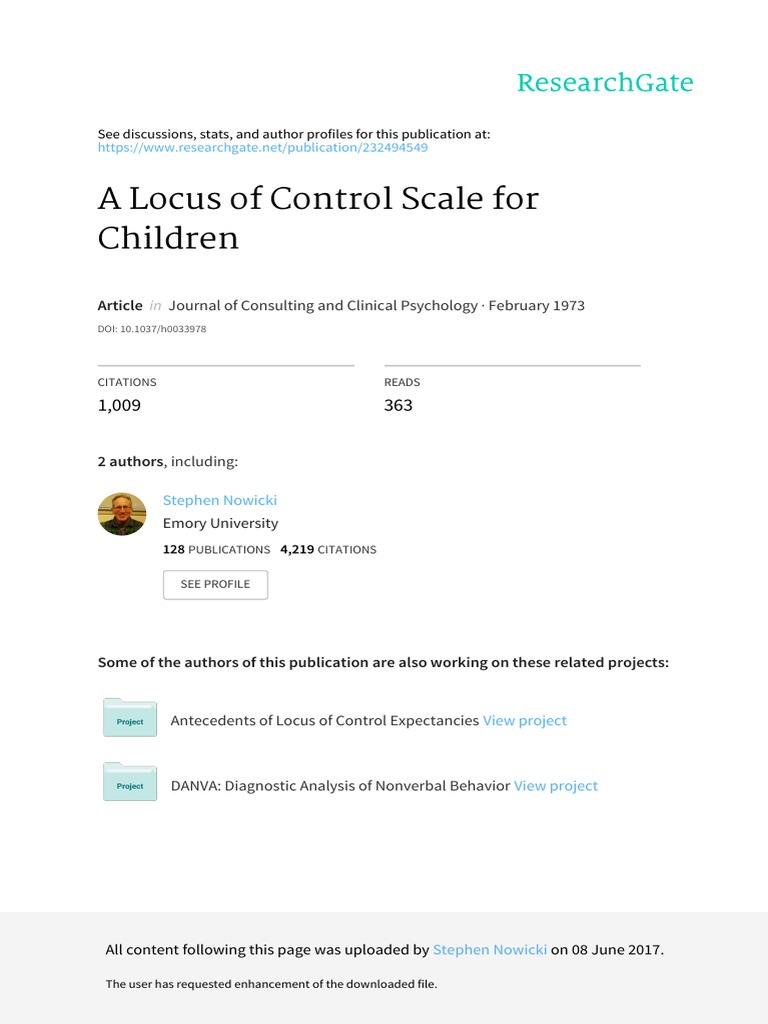 Nowicki JR, S. & Strickland, B. (1973) | PDF | Psychology ...