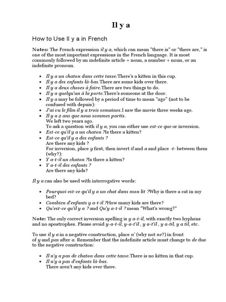 Howtouseilyainfrench: Notes: The French Expression Il Y A, Which Can ...