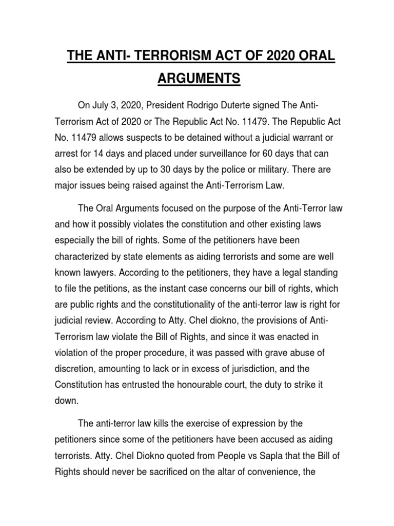 The Anti-Terrorism Act of 2020 Oral Arguments | PDF | Crime & Violence | Crimes