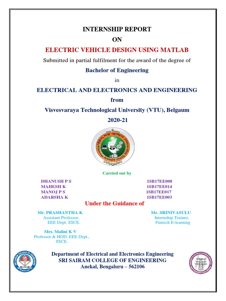 Electric Vehicle Design Using Matlab: Internship Report ON | PDF ...