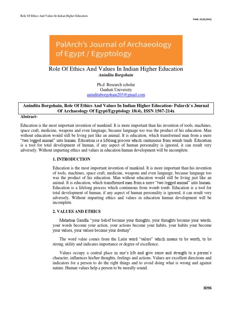 Role of Ethics and Values in Indian Higher Education | PDF | Value (Ethics) | Morality