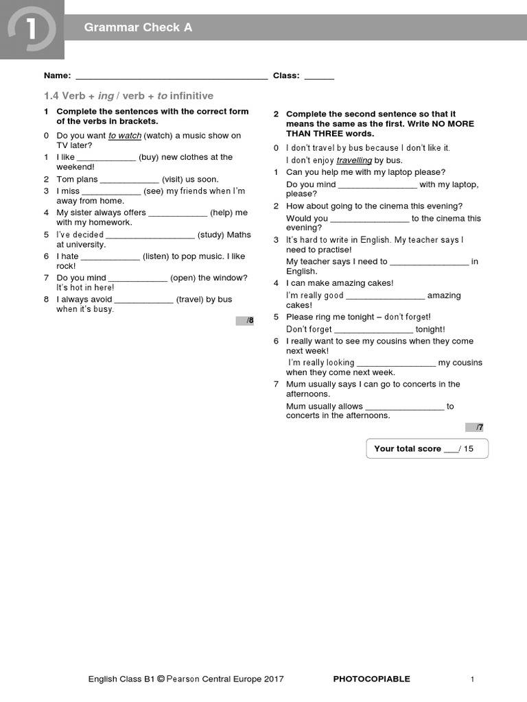 ECB1 - Tests - Grammar Check 1.4A | PDF | English Language | Language ...