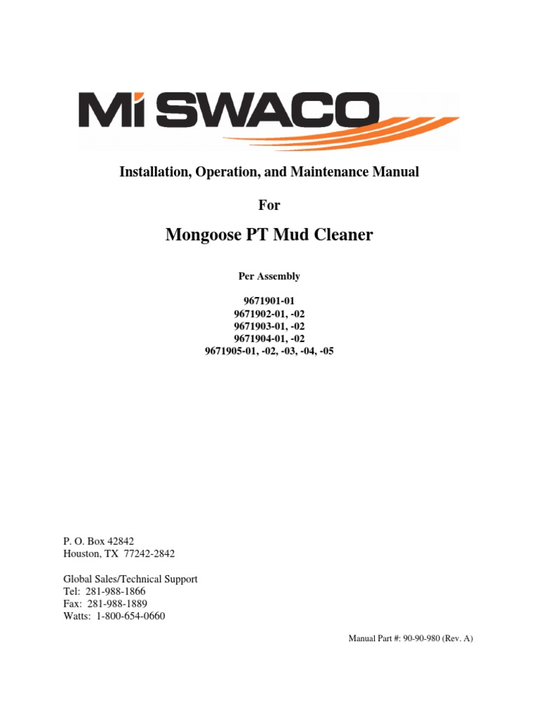 Mongoose PT Mud Cleaner: Installation, Operation, and Maintenance ...
