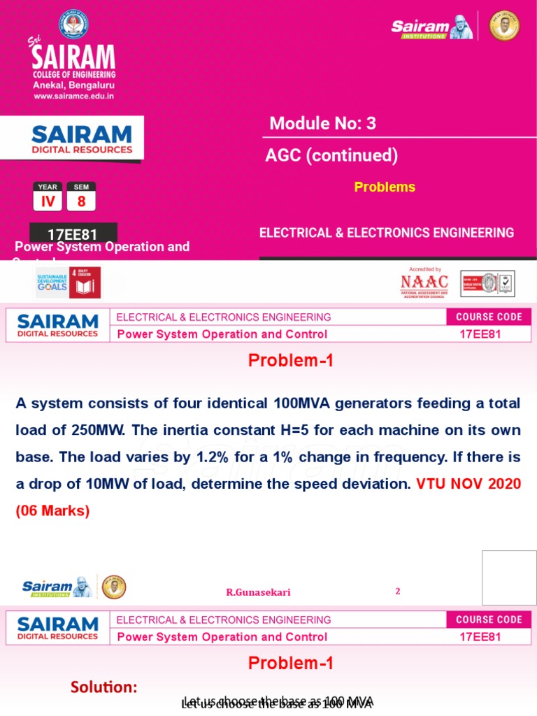 Problems - 17EE81 - Module-4 - AGC and AGC in Interconnected Power System-Problems - R ...