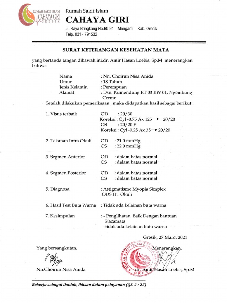 Surat Bebas Buta Warna | PDF