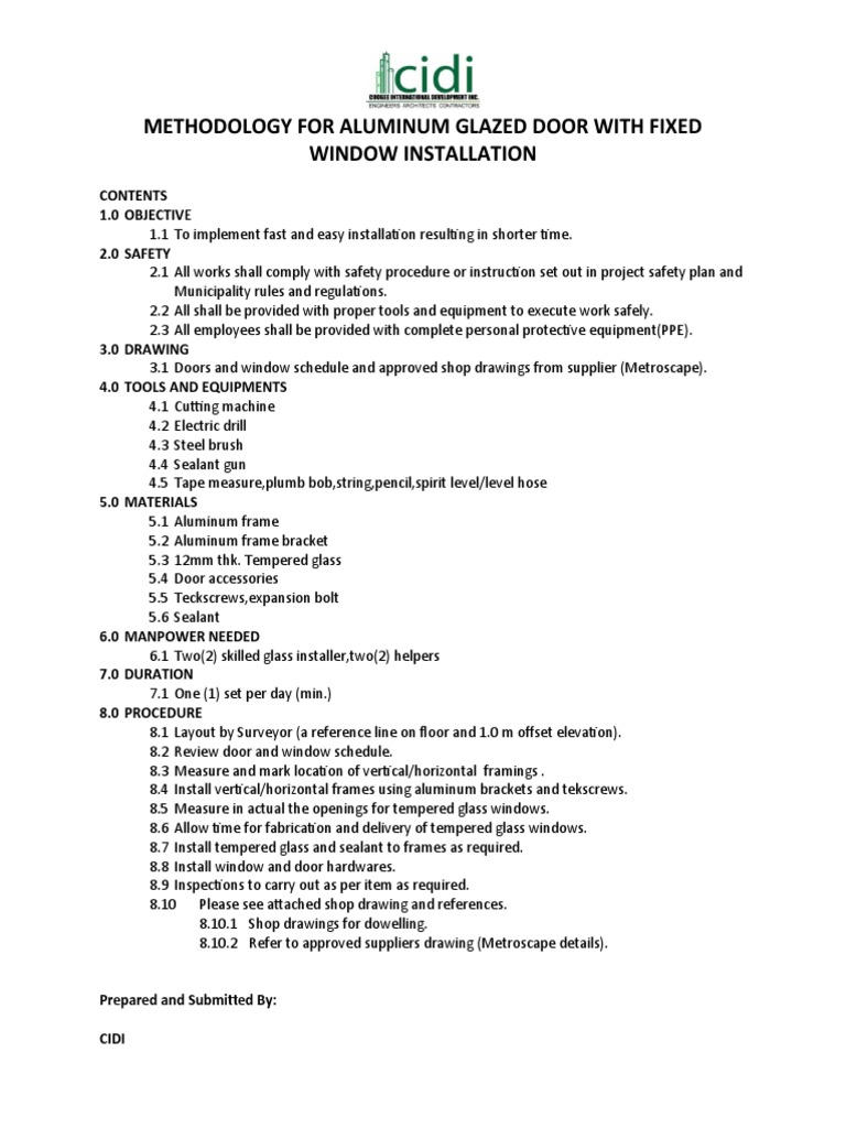 Demolition Methodology For Aluminum Fixed Window | PDF
