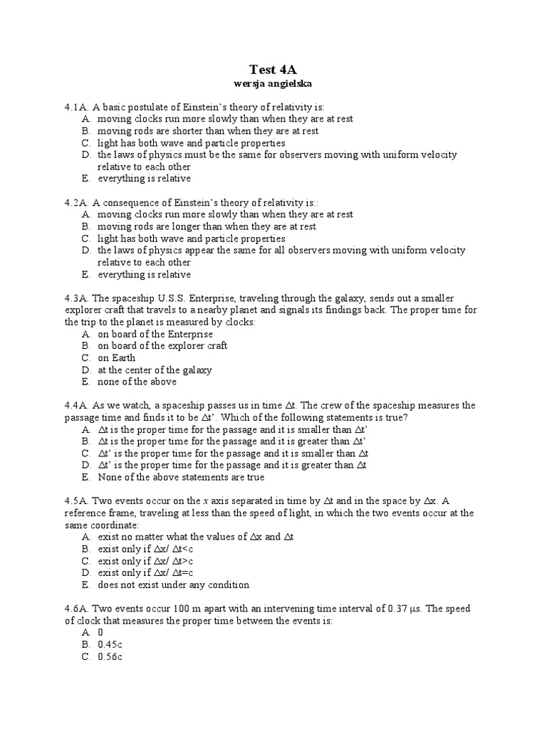 Test Relativity | PDF | Time | Special Relativity