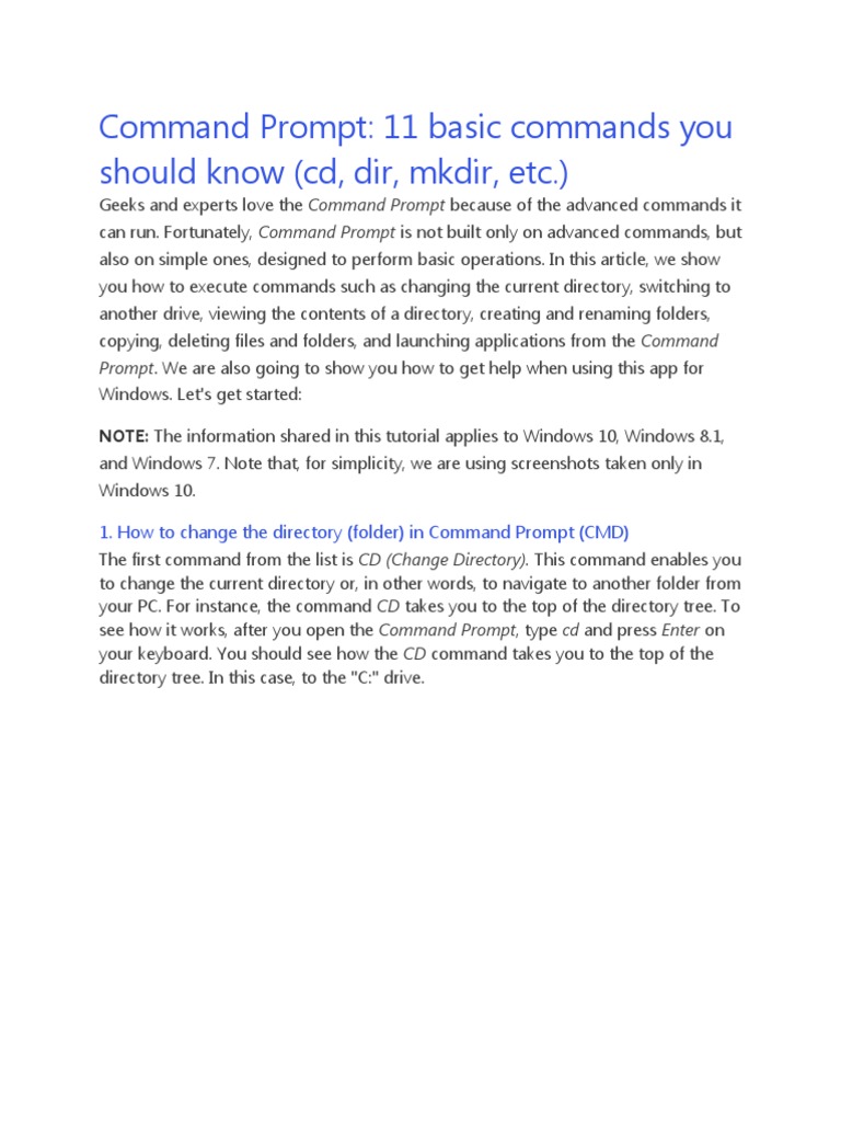 Command Prompt: 11 Basic Commands You Should Know (CD, Dir, Mkdir, Etc.) | PDF | Computer File ...