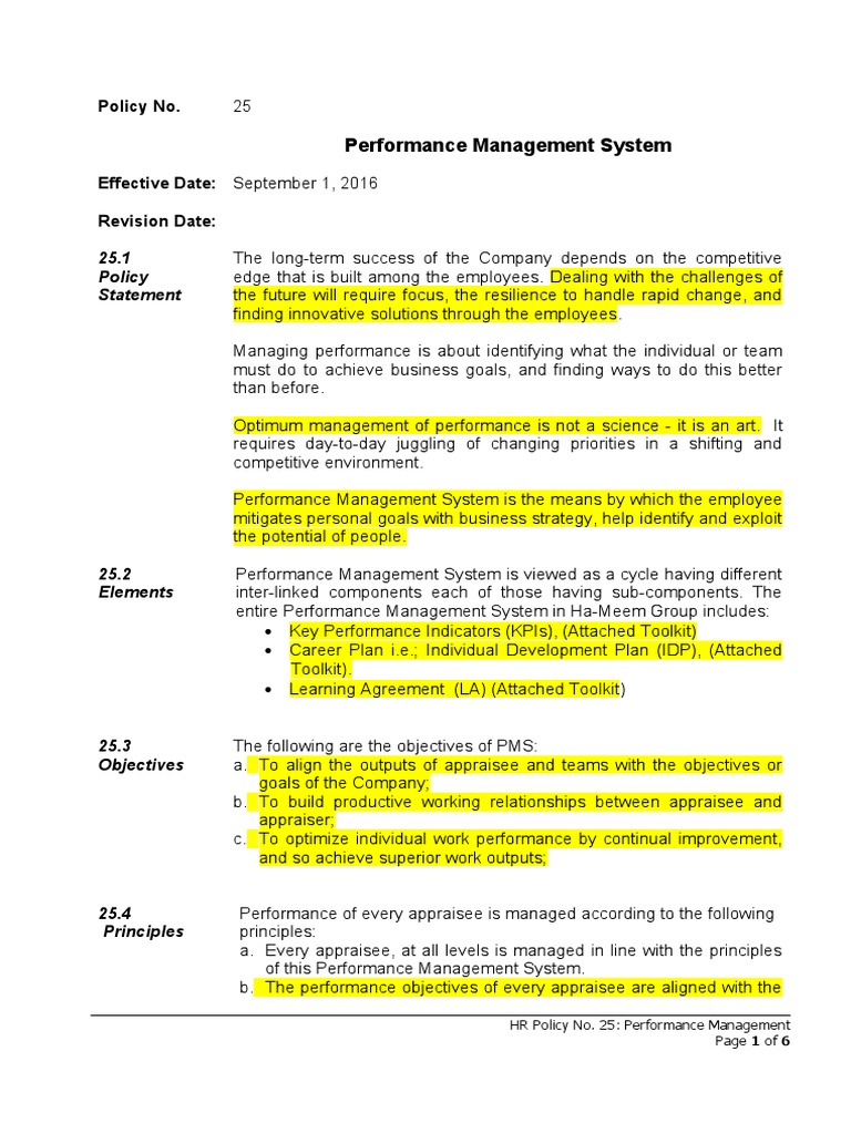 25 Performance Management Policy | PDF | Performance Indicator | Policy