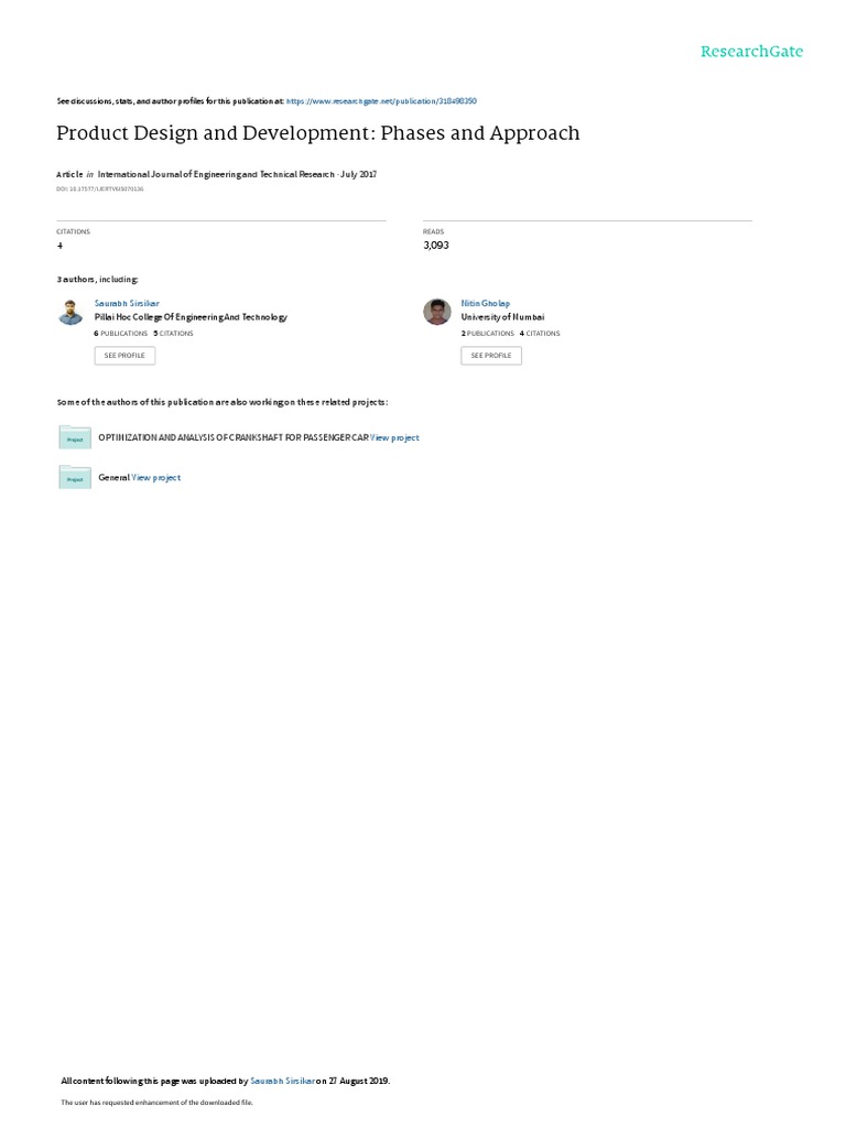 Product Design and Development Phases and Approach IJERTV6IS070136 ...