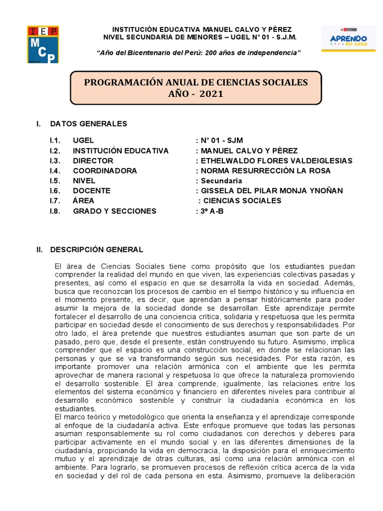 Programacion Anual CCSS 3ro A - B 2021 | PDF | Aprendizaje | Sustentabilidad
