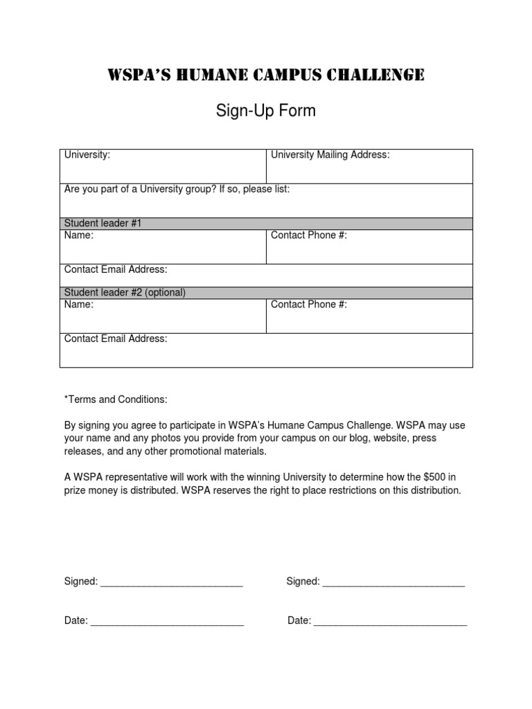 Humane Campus Challenge - Sign Up Form | PDF