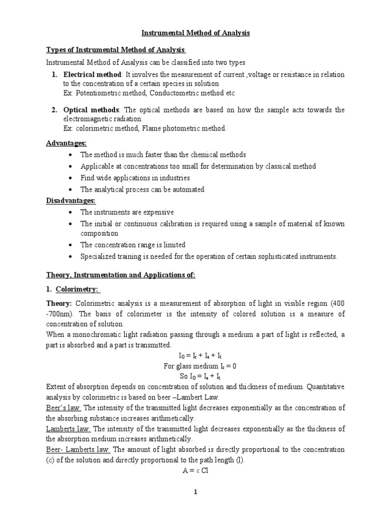 Overview of Instrumental Analysis Methods | PDF | Absorption ...
