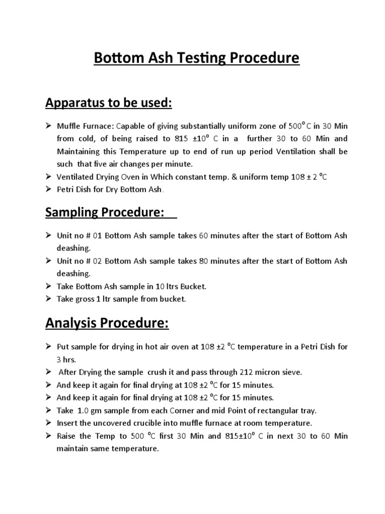 Bottom Ash Testing Procedure: Apparatus To Be Used | PDF
