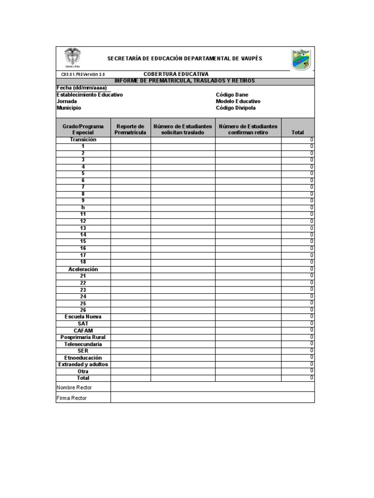 Formato C03 - 01 - F02 Prematrocula, Traslados y Retiros | PDF