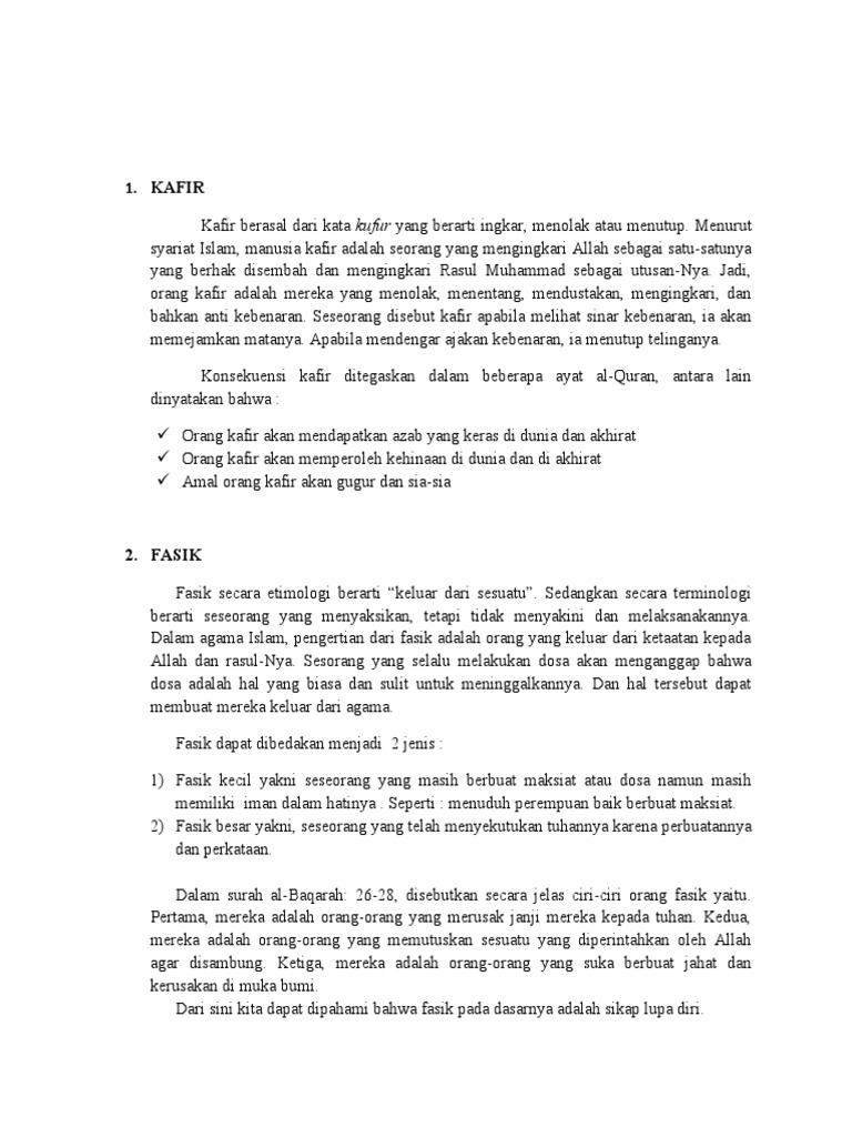 Perbedaan Kafir, Fasik, dan Munafik | PDF | Politik | Agama & Spiritualitas