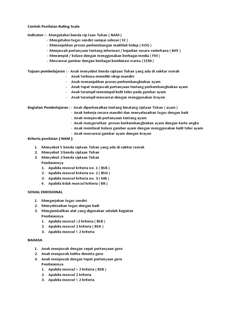 Contoh Penilaian Rating Scale | PDF