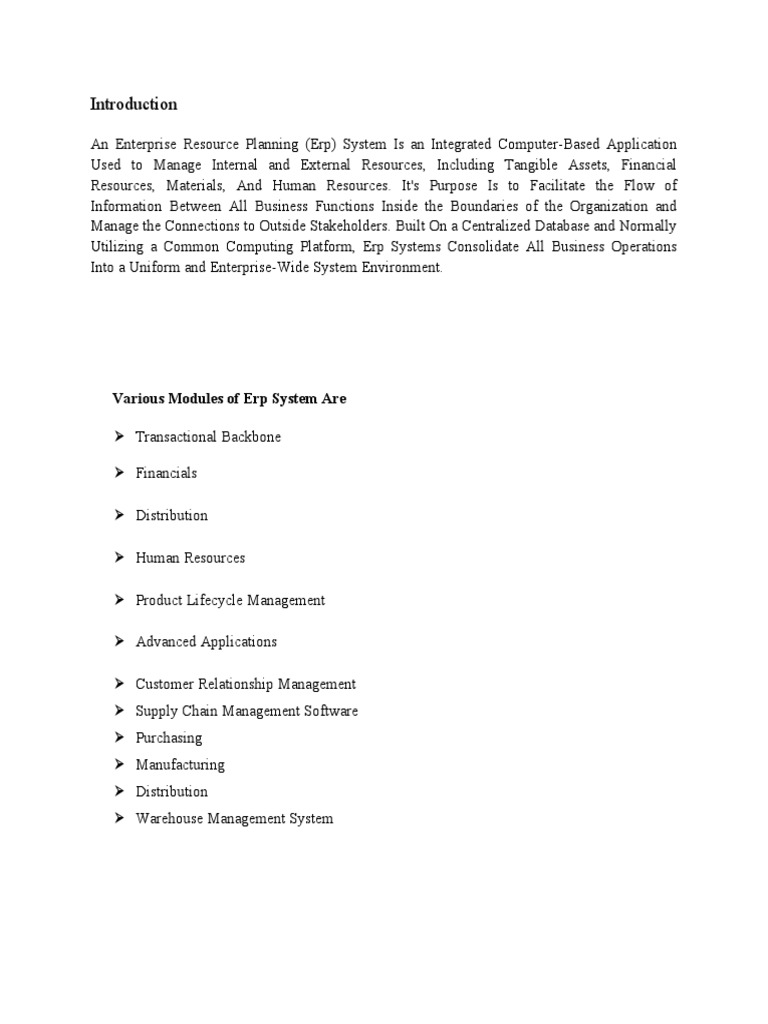 Various Modules of Erp System Are | PDF | Enterprise Resource Planning ...