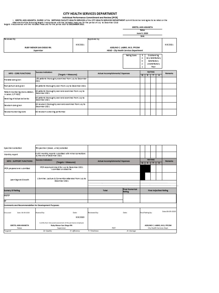 City Health Services Department: Individual Performance Commitment and ...