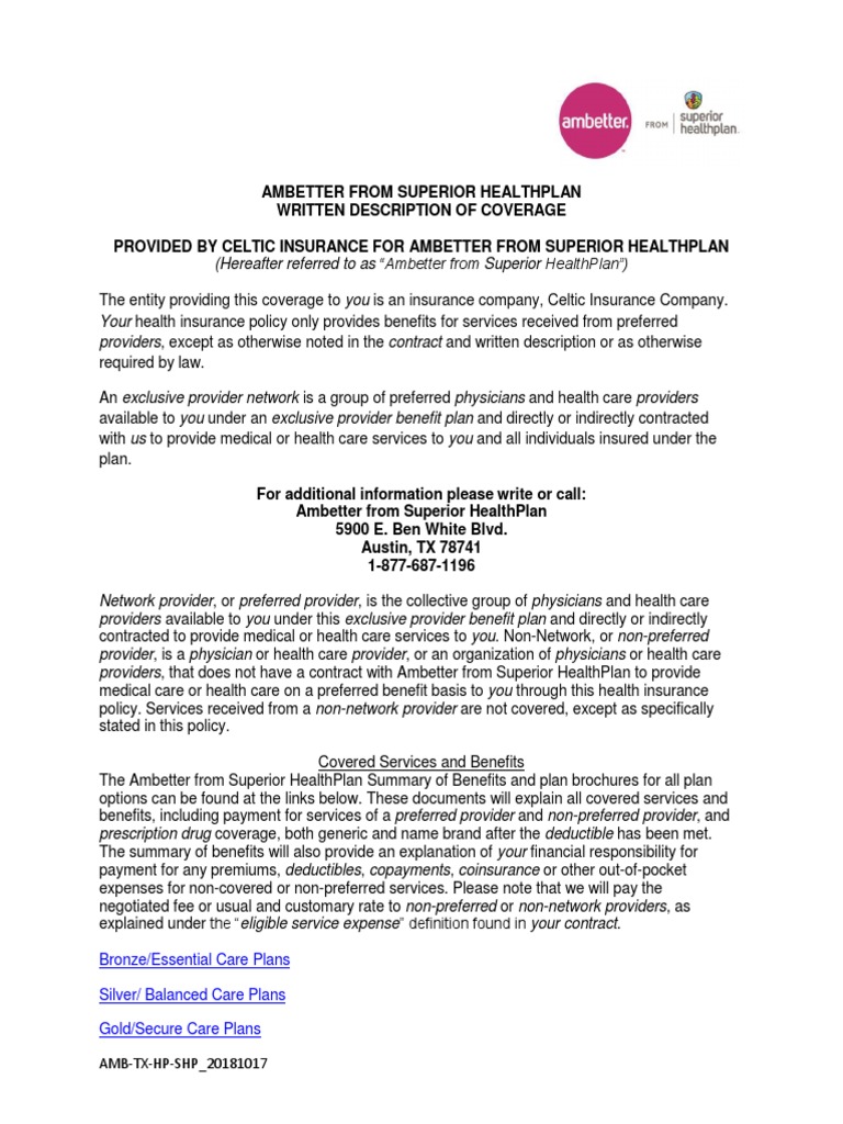 Bronze/Essential Care Plans Silver/ Balanced Care Plans Gold/Secure ...